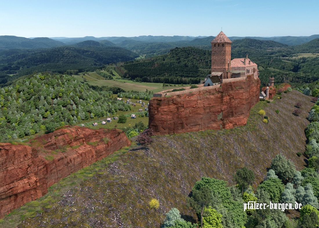 Falkenburg 1430 - Felsen mit Oberburg » pfälzer-burgen.de